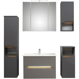 SAPHIR Badmöbel-Set »Quickset 5-teilig, Keramik-Waschtisch und LED-Spiegelschrank« 7 Stk. tlg. Quarzgrau Matt Touch/Quarzgrau Matt, Akzent Riviera...