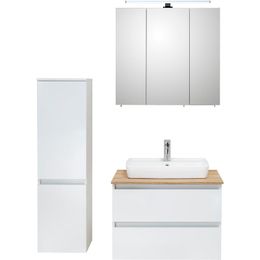 SAPHIR Badmöbel-Set »Quickset 360 3-teilig, Keramik-Aufsatzbecken mit LED-Spiegelschrank« 5 Stk. tlg. Weiß Glanz/Riviera Eiche quer Nachbildung