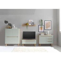 Inosign Wohnwand »Torge, Anbauwand, Schrankwand, Mediawand, Wohnzimmer-Set« 4 Stk. tlg. Pistazie/Scandi Oak Die Wohnwand ist in drei modernen...