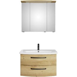 SAPHIR Badmöbel-Set »Serie 4010 2-teilig Keramik-Waschtisch mit LED-Spiegelschrank« Set Halifax Eiche quer Nachbildung