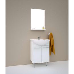 Welltime Badezimmer-Set »Quadro« Komplett-Set, Spiegel, Waschtisch incl. Waschbecken, 2 Stk. tlg. weiß