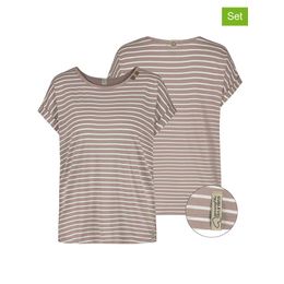 Sublevel 2er-Set: Shirts in Taupe/ Wei&szlig; - 60% | Gr&ouml;&szlig;e S | Damen-tops