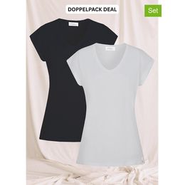 Cotton Candy 2er-Set: Shirts "Deniz V" in Schwarz/ Hellgrau - 61% | Gr&ouml;&szlig;e L | Damen-tops