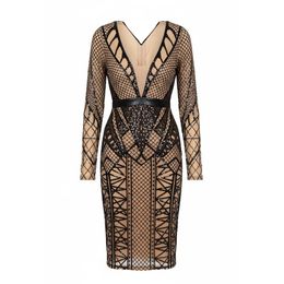 Goddiva Kleid Damen Gr&ouml;&szlig;e 44 beige / schwarz Winterkleid