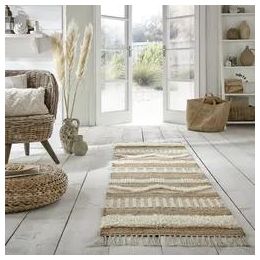 L&auml;ufer FLAIR RUGS "Medina, mit abstraktem Streifenmuster", beige (natur), B:60cm H:12mm L:230cm, Baumwolle, Jute, Wolle, Teppiche, L&auml;ufer, Boho-Look, aus Naturfasern wie Wolle & Jute, Teppichl&auml;ufer