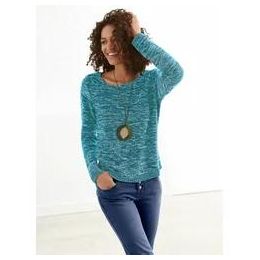 Rundhalspullover Casual Looks "Pullover", Damen, Gr. 54, blau (petrol, meliert), 54% Baumwolle, 46% Polyacryl, meliert, figurumspielend, Pullover Rundhalspullover