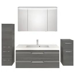 Badm&ouml;bel-Set SAPHIR "Balto Sprint 4-teilig, Mineralmarmor-Waschtisch mit LED-Spiegelschrank", grau (graphit struktur quer nachbildung), B:183cm H:200cm T:50,8cm, Holzwerkstoff, Kastenm&ouml;bel-Sets, Badm&ouml;bel-Set, Unterschrank, Midischrank, inkl. T&uuml;rd&auml;mpfer, 5 T&uuml;ren, 5 Schubladen