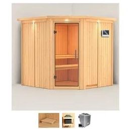 Sauna Karibu "Jarin", beige (naturbelassen), Bio-Kombiofen, externe Steuerung, 9 kW, Saunen, Ofen 9 kW Bio externe Strg easy