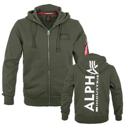 Alpha Industries Back Print Zip Hoody Kapuzenjacke dark oliv, Gr&ouml;&szlig;e S