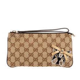 Gucci Crossbody Bags - Guccioli French Bulldog Wristlet Pouch - Gr. unisize - in Beige - f&uuml;r Damen