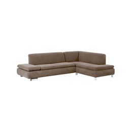 58 aufm Kessel ECKSOFA mit Ottomane rechts Kaye Bezug Veloursstoff Metallfuß verchromt / sahara | Gr.: onesize