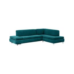 58 aufm Kessel ECKSOFA mit Ottomane rechts Kaye Bezug Veloursstoff Metallfuß verchromt / petrol | Gr.: onesize