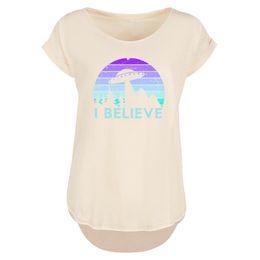 F4NT4STIC Long Cut T-Shirt I BELIEVE UFO Alien Raumschiff Retro in Whitesand | Gr.: XS