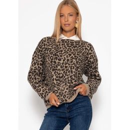 SASSYCLASSY Pullover mit Leo-Muster in Beige | Gr.: M
