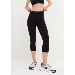 bonprix Ultrasofte Sport-Leggings mit seitlichen Taschen Capri-L&auml;nge, schwarz