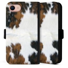 DeinDesign iPhone 16e Handy Klapph&uuml;lle Handyh&uuml;lle aus Kunst Leder schwarz Flip Case Cow Fur Cow Skin Sideflip mit Lasche