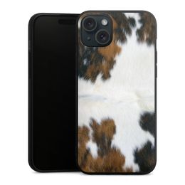 DeinDesign iPhone 15 Plus Handy Premium Silikon H&uuml;lle Handyh&uuml;lle schwarz Case Cow Fur Cow Skin Silikon Premium Case
