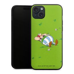 DeinDesign iPhone 15 Plus Handy Premium Silikon H&uuml;lle Handyh&uuml;lle schwarz Case Asterix Official Licensed Product Obelix Silikon Premium Case