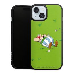 DeinDesign iPhone 15 Handy Premium Silikon H&uuml;lle Handyh&uuml;lle schwarz Case Asterix Official Licensed Product Obelix Silikon Premium Case