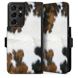 DeinDesign Galaxy S21 Ultra 5G Handy Klapph&uuml;lle Handyh&uuml;lle aus Kunst Leder schwarz Flip Case Cow Fur Cow Skin Sideflip mit Lasche