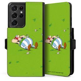 DeinDesign Galaxy S21 Ultra 5G Handy Klapph&uuml;lle Handyh&uuml;lle aus Kunst Leder schwarz Flip Case Asterix Official Licensed Product Obelix Sideflip mit Lasche