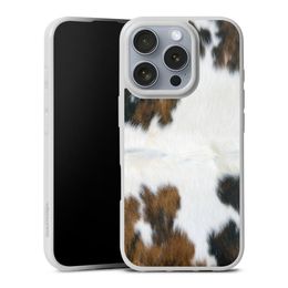 DeinDesign iPhone 16 Pro Handy Silikon H&uuml;lle Case wei&szlig; Handyh&uuml;lle Cow Fur Cow Skin Silikon Case