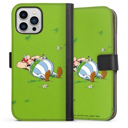 DeinDesign iPhone 13 Pro Max Handy Klapph&uuml;lle Handyh&uuml;lle aus Kunst Leder schwarz Flip Case Asterix Official Licensed Product Obelix Sideflip mit langer Lasche