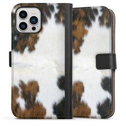 DeinDesign iPhone 13 Pro Max Handy Klapph&uuml;lle Handyh&uuml;lle aus Kunst Leder schwarz Flip Case Cow Fur Cow Skin Sideflip mit langer Lasche