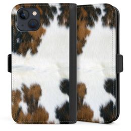 DeinDesign iPhone 13 Handy Klapph&uuml;lle Handyh&uuml;lle aus Kunst Leder schwarz Flip Case Cow Fur Cow Skin Sideflip mit Lasche