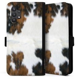 DeinDesign Galaxy A32 5G Handy Klapph&uuml;lle Handyh&uuml;lle aus Kunst Leder schwarz Flip Case Cow Skin Fur Cow Sideflip mit langer Lasche
