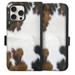 DeinDesign iPhone 15 Pro Max Handy Klapph&uuml;lle Handyh&uuml;lle aus Kunst Leder schwarz Flip Case Cow Fur Cow Skin Sideflip mit Lasche