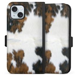 DeinDesign iPhone 15 Handy Klapph&uuml;lle Handyh&uuml;lle aus Kunst Leder schwarz Flip Case Cow Fur Cow Skin Sideflip mit Lasche