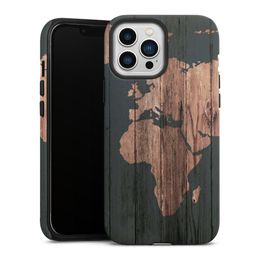DeinDesign iPhone 13 Pro Max Handy Panzer Handyhülle robuste Outdoor Hülle Schutzhülle matt World Map Map Wooden Look Tough Case