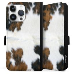 DeinDesign iPhone 14 Pro Max Handy Klapph&uuml;lle Handyh&uuml;lle aus Kunst Leder schwarz Flip Case Cow Fur Cow Skin Sideflip mit Lasche