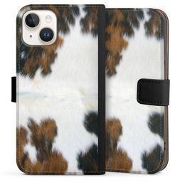 DeinDesign iPhone 14 Handy Klapph&uuml;lle Handyh&uuml;lle aus Kunst Leder schwarz Flip Case Cow Fur Cow Skin Sideflip mit Lasche