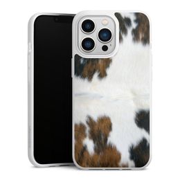 DeinDesign iPhone 13 Pro Handy Silikon H&uuml;lle Case wei&szlig; Handyh&uuml;lle Cow Fur Cow Skin Silikon Case