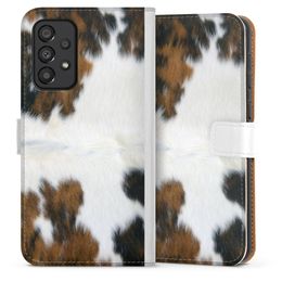 DeinDesign Galaxy A33 5G Handy Klapph&uuml;lle Handyh&uuml;lle aus Kunst Leder wei&szlig; Flip Case Cow Skin Fur Cow Sideflip mit Lasche