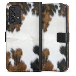 DeinDesign Galaxy A53 5G Handy Klapph&uuml;lle Handyh&uuml;lle aus Kunst Leder schwarz Flip Case Cow Skin Fur Cow Sideflip mit langer Lasche