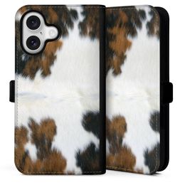 DeinDesign iPhone 16 Handy Klapph&uuml;lle Handyh&uuml;lle aus Kunst Leder schwarz Flip Case Cow Fur Cow Skin Sideflip mit Lasche