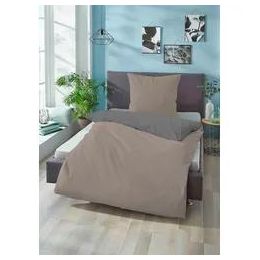 Bettw&auml;sche Biberna Gr. 1, grau (taupe, grau), B/L: 135cm x 200cm, Linon, B/L: 80cm x 80cm, 2 Stk., Linon, 100% Baumwolle, Bettw&auml;sche, Bettw&auml;sche