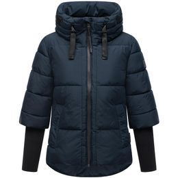 Navahoo Damen Winter Steppjacke gesteppt Winterjacke mit Kragen, Kapuze, gef&uuml;ttert, langen Rippb&uuml;ndchen Lotusherz