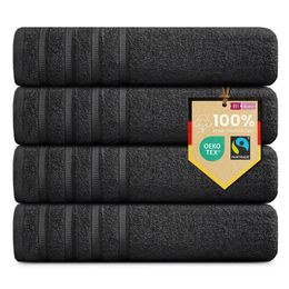 4er Set Duschtücher Plain schwarz 70x140 - Größe: 70x140, Farbe: Schwarz