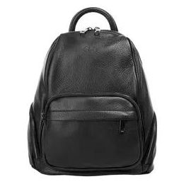 Cityrucksack CLUTY, Damen, Gr. B/H/T: 30cm x 27cm x 13cm, onesize, schwarz, Leder, Rindsleder, Strukturmuster, Rucks&auml;cke Cityrucksack, echt Leder, Made in Italy