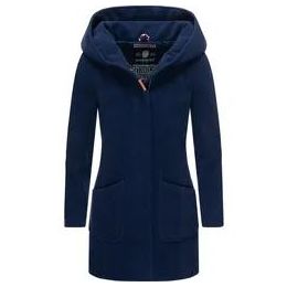 Wintermantel Marikoo "Maikoo", Damen, Gr. L (40), blau (navy), Oberstoff: 90% Polyacryl, 8% Viskose, 2% Elasthan; Futter: 100% Polyester; &Auml;rmelfutter: 100% Polyester, tailliert Po-bedeckend, &Auml;rmel ohne &Auml;rmelschlitz normaler Saum, M&auml;ntel Wintermantel, hochwertiger Mantel in Wollmantel-Optik mit gro&szlig;er Kapuze