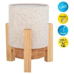 N&auml;ve N&Auml;VE LED Tischleuchte "Madita", beige (natur), 1, &Oslash; 12cm H: 19cm, 1 Stk., Leuchten, Akkubetrieb, inkl. USB-C-Kabel, Holzgestell, Textilschirm, dimmbar, LED Tischleuchte