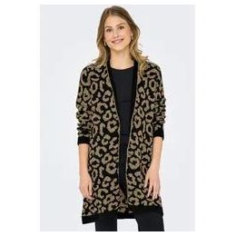 Strickjacke Only "ONLJADE ANIMAL AO LS CARDIGAN RP KNT", Damen, Gr. M, schwarz (schwarz pattern:toasted coconut leo), Strick, Obermaterial: 81% Polyacryl, 19% Polyester, gemustert, regular fit, V-Ausschnitt, Rippb&uuml;ndchen, Strickjacken Strickjacke