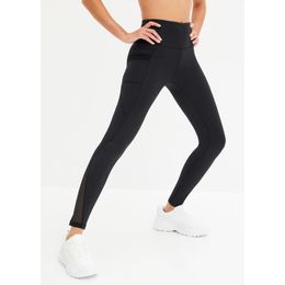 bonprix Komfort-Sport-Leggings mit transparentem Mesh und Handytasche, schwarz