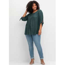 sheego Gro&szlig;e Gr&ouml;&szlig;en Tunika mit &Auml;rmeldetails und V-Ausschnitt hinten, tiefgr&uuml;n, Gr&ouml;&szlig;e 58 - Damen