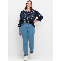 sheego Gro&szlig;e Gr&ouml;&szlig;en Tunika mit Blumendruck und Knopfleiste, tiefblau-gemustert, Gr&ouml;&szlig;e 42 - Damen
