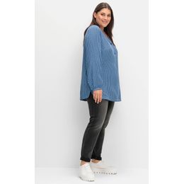 sheego Gro&szlig;e Gr&ouml;&szlig;en Tunika mit Minimal-Druck, Longform, tiefblau-gemustert, Gr&ouml;&szlig;e 48 - Damen